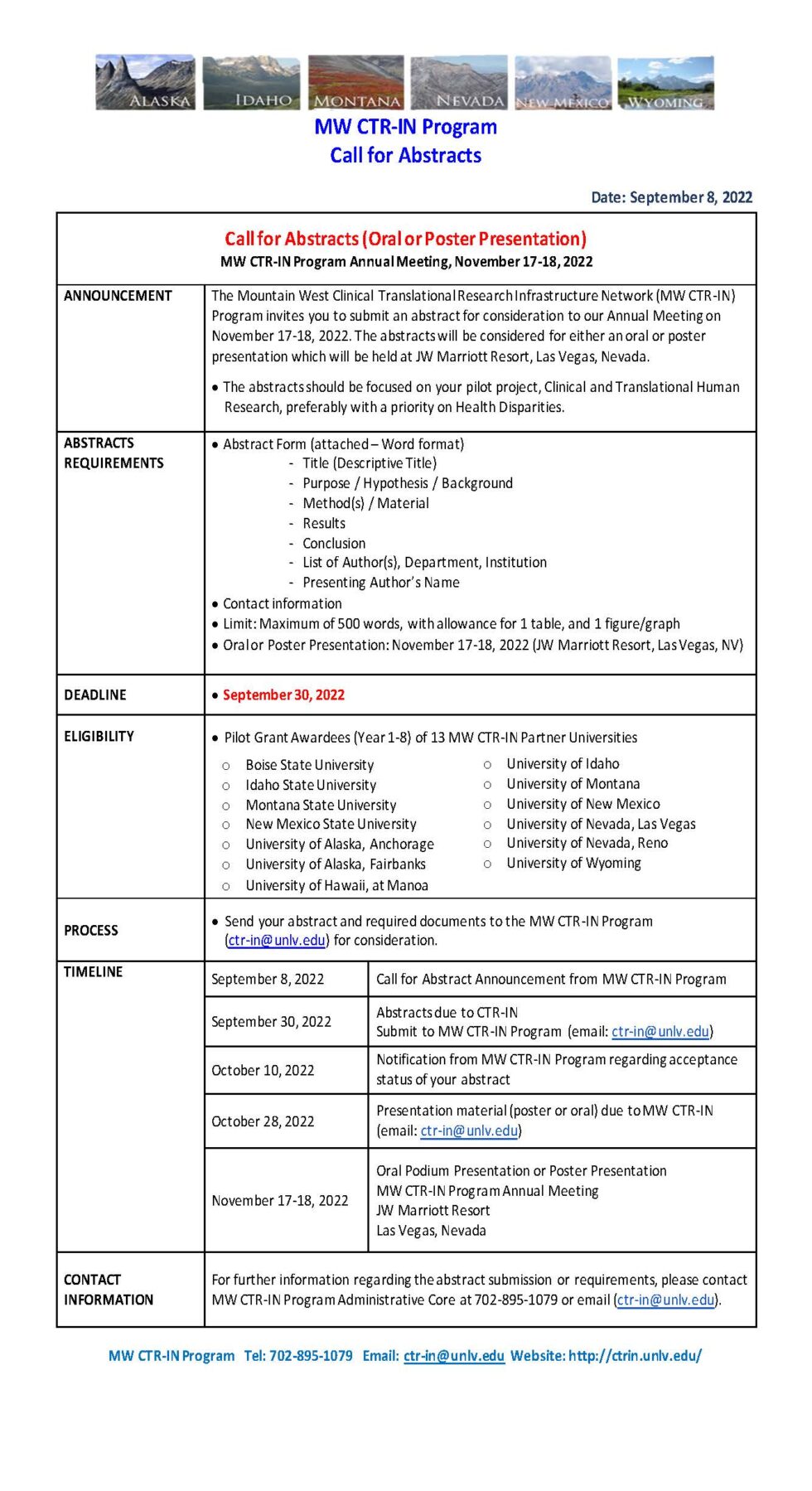 2022 MW CTR-IN Program: Annual Meeting – Call for Abstracts (Oral or ...